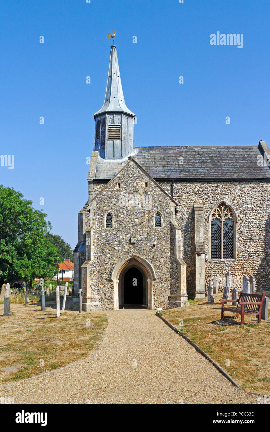 A view of the south porch, nave, and spire of the parish church of St ...