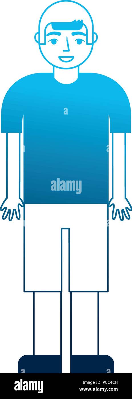 young boy character in short pants and shirt vector illustration blue ...