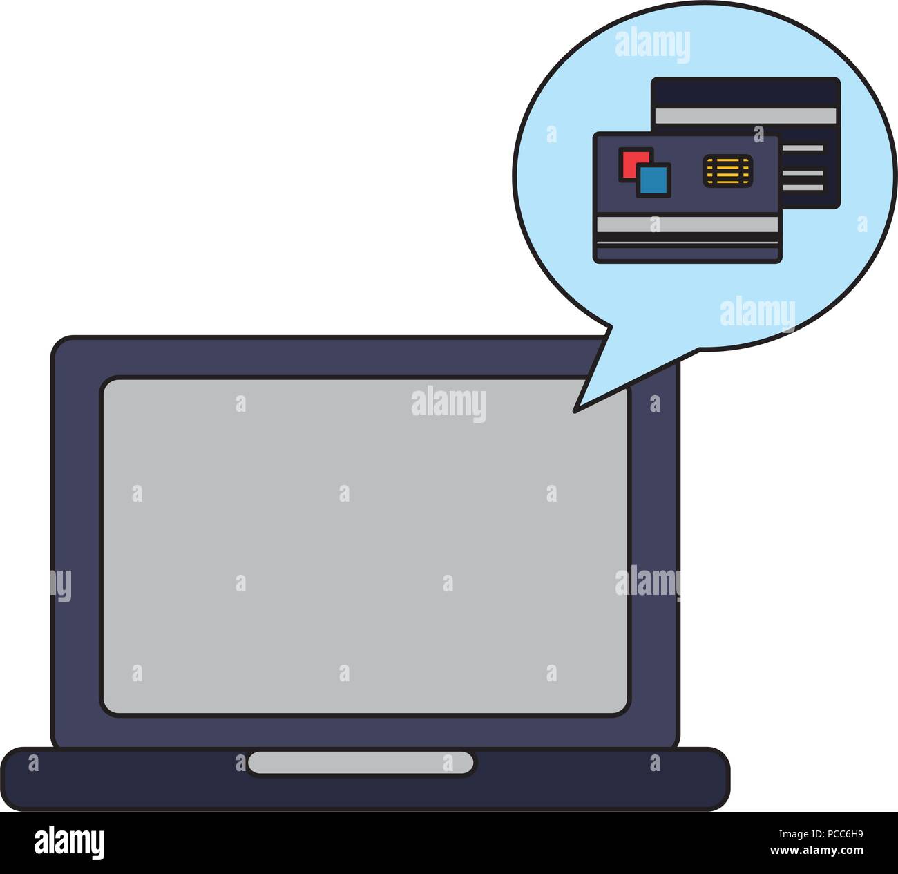 laptop computer with credit cards vector illustration design Stock ...