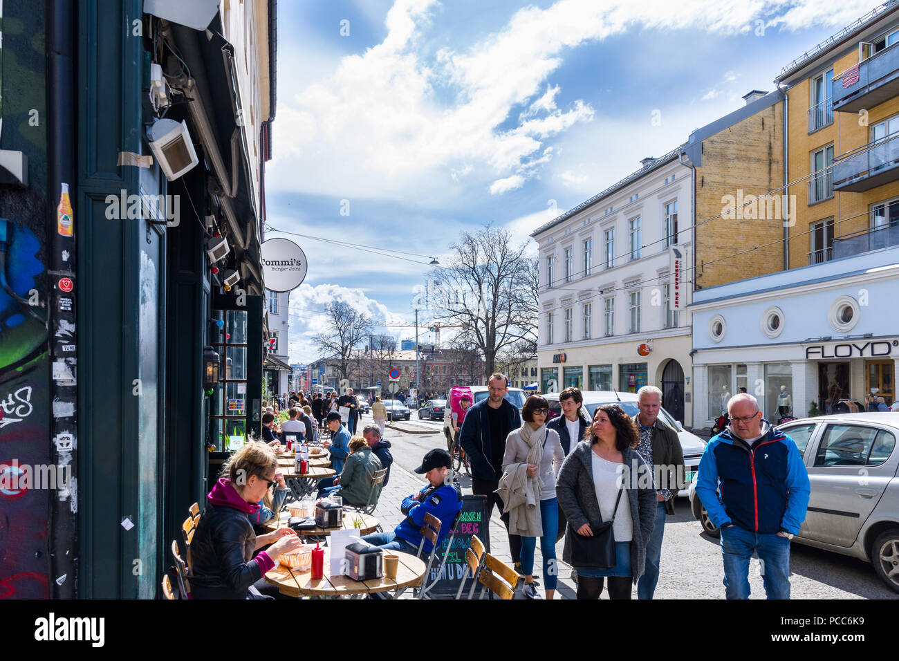 OSLO, NORWAY 28 APRIL 2018: Tourists and residents eat and stroll in ...