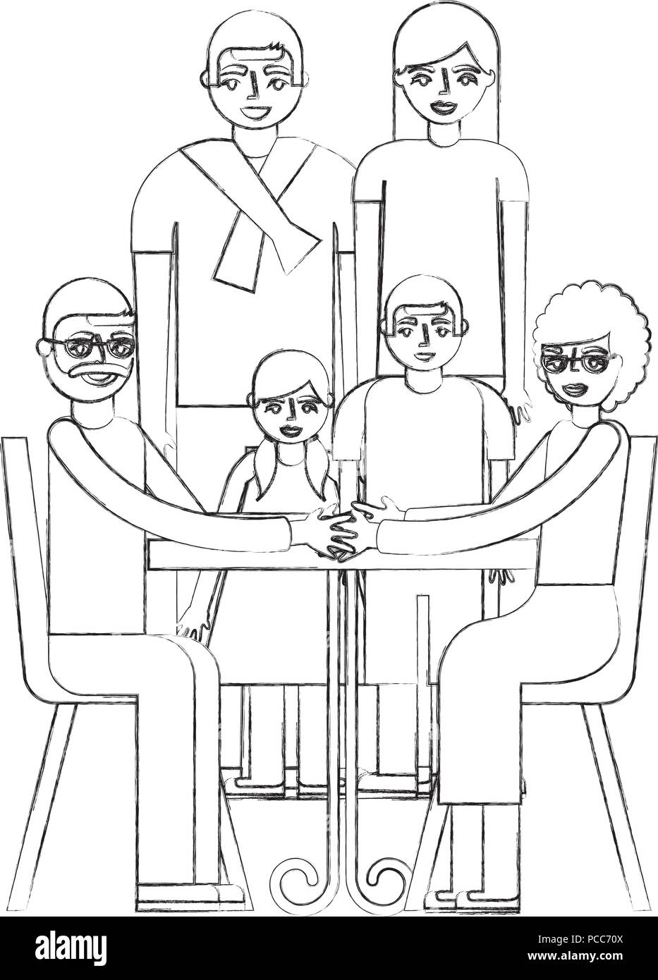 grandparents sitting in chair and family together vector illustration ...