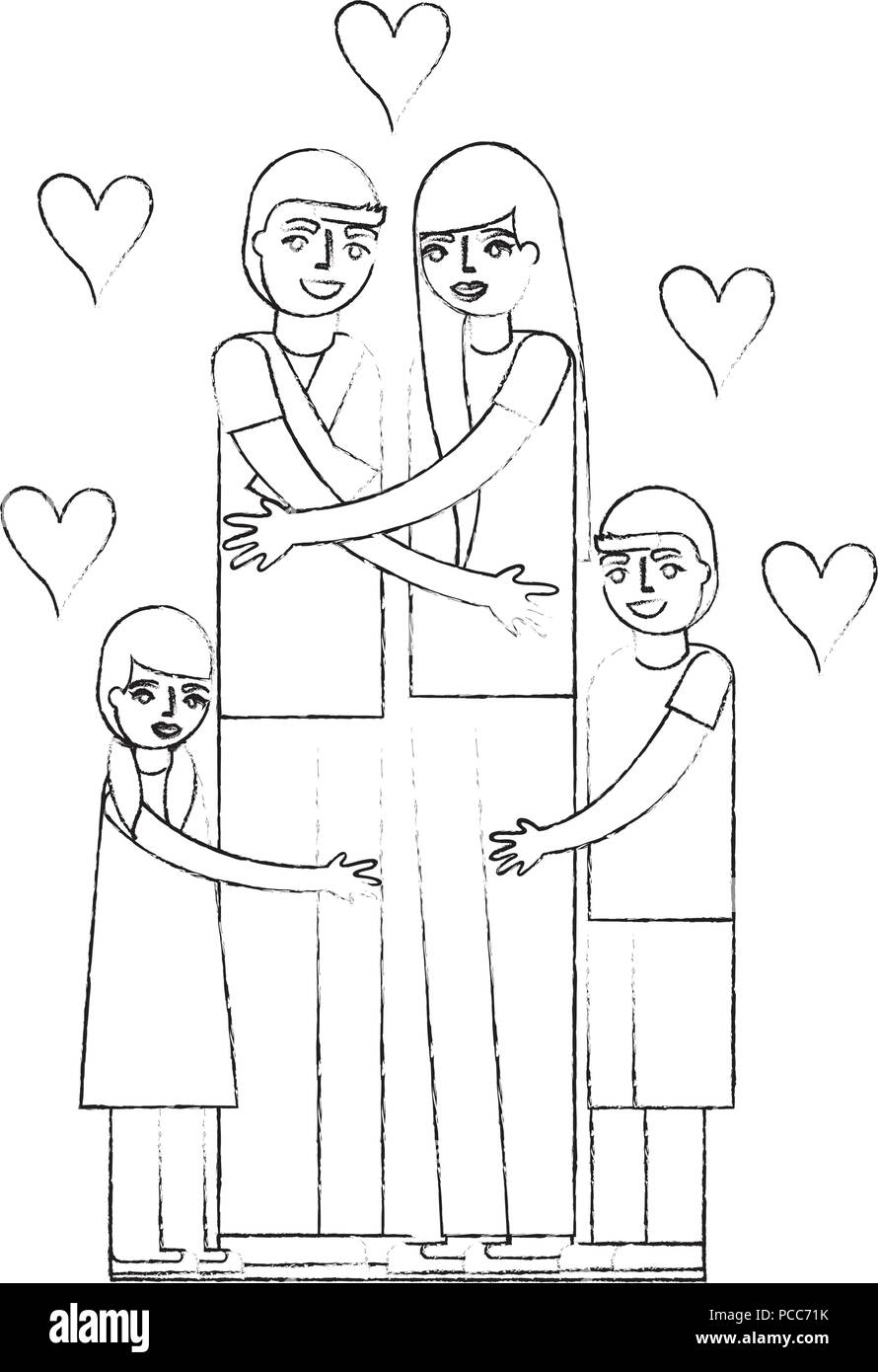 Cute Couple Hugs Drawing