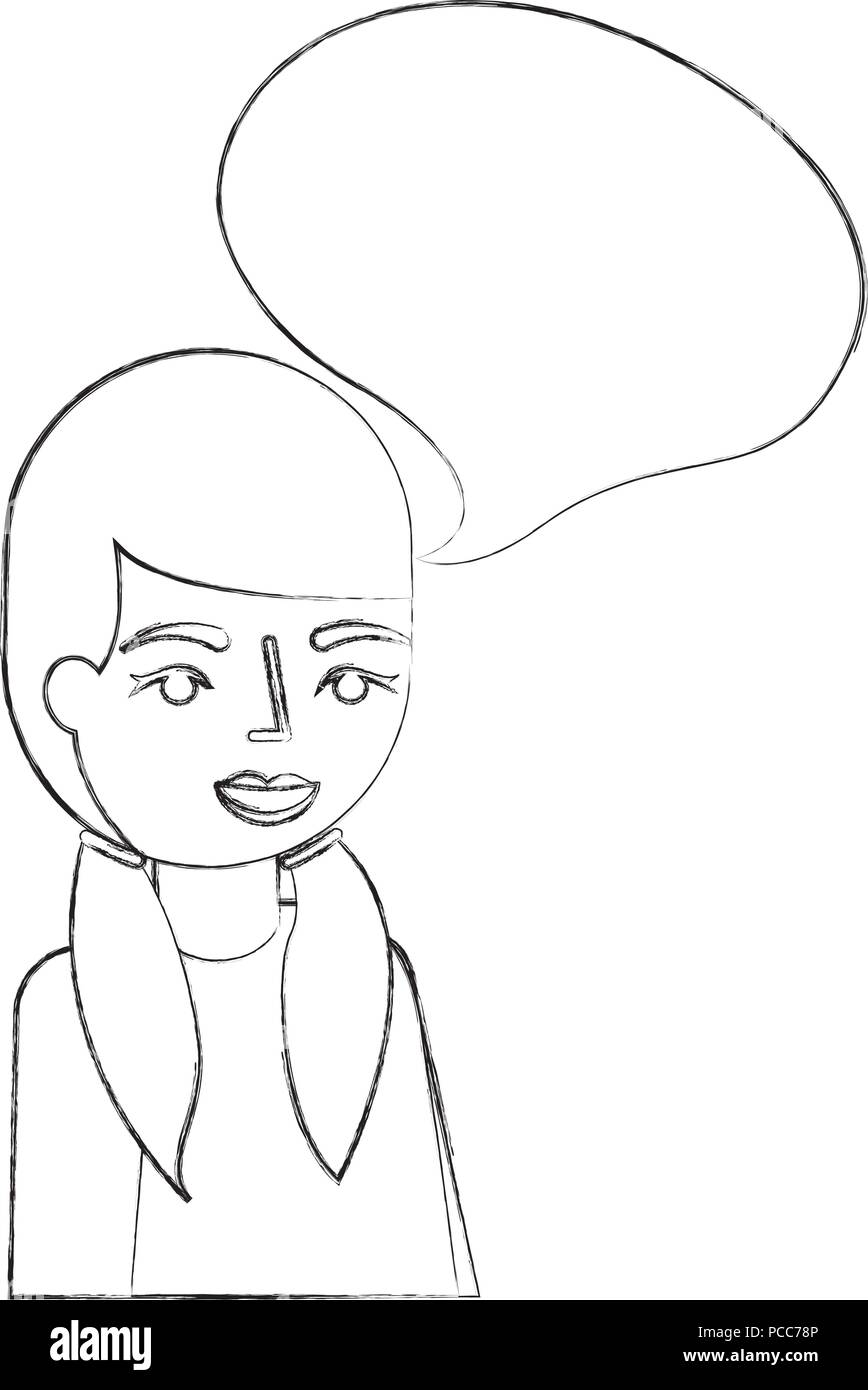 portrait girl young character talk bubble vector illustration hand ...