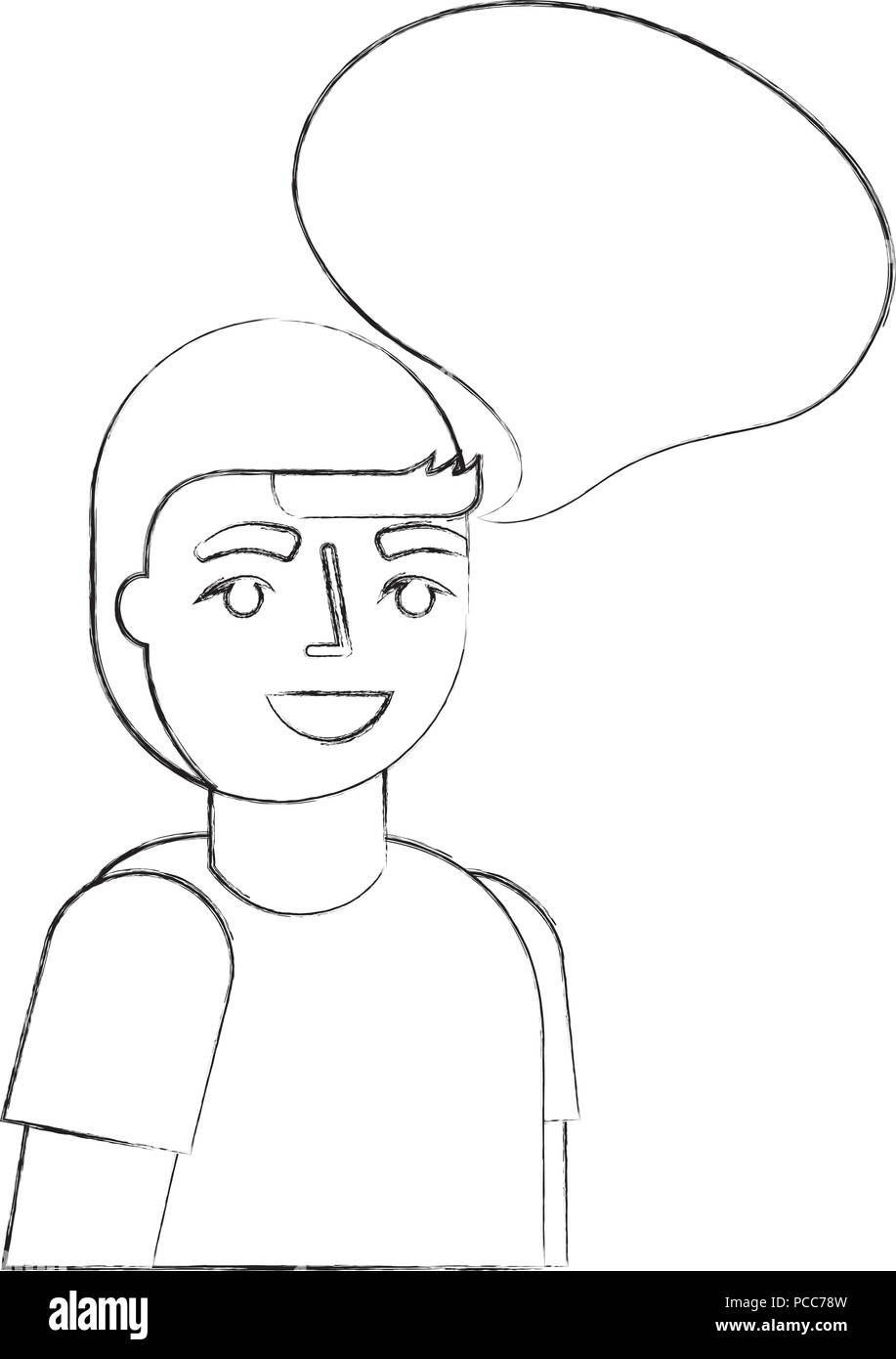 young boy portrait talk bubble vector illustration hand drawing Stock ...