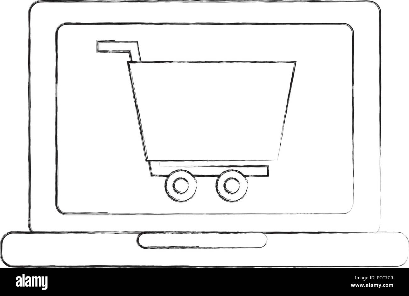 laptop computer shopping cart ecommerce online vector illustration hand ...