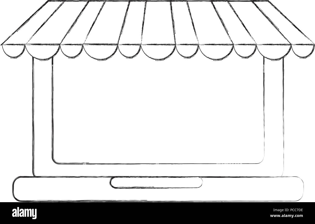 laptop online store buy online vector illustration hand drawing Stock ...