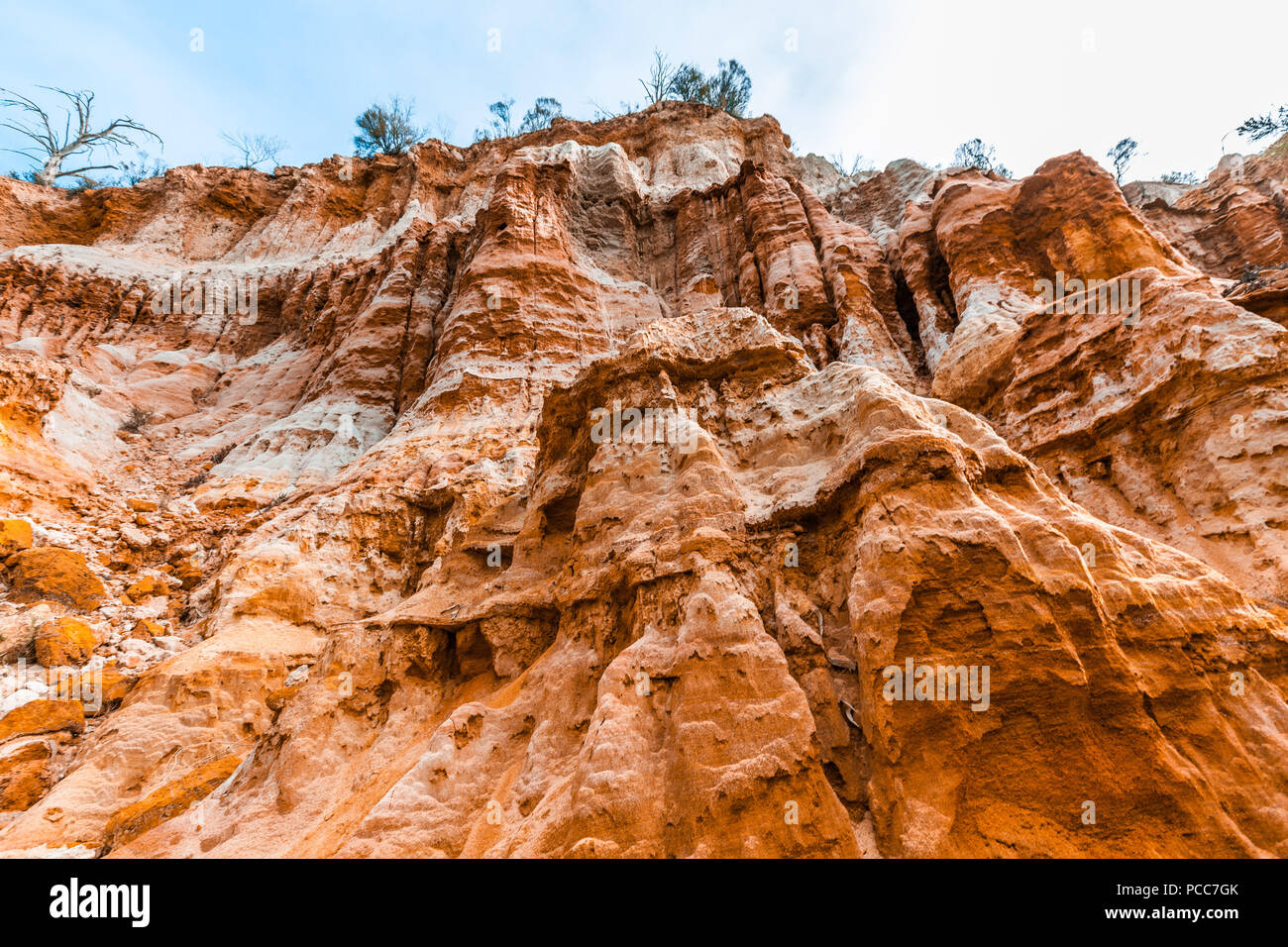 Majestic sandstone cliffs above Murray River in Riverland, South ...