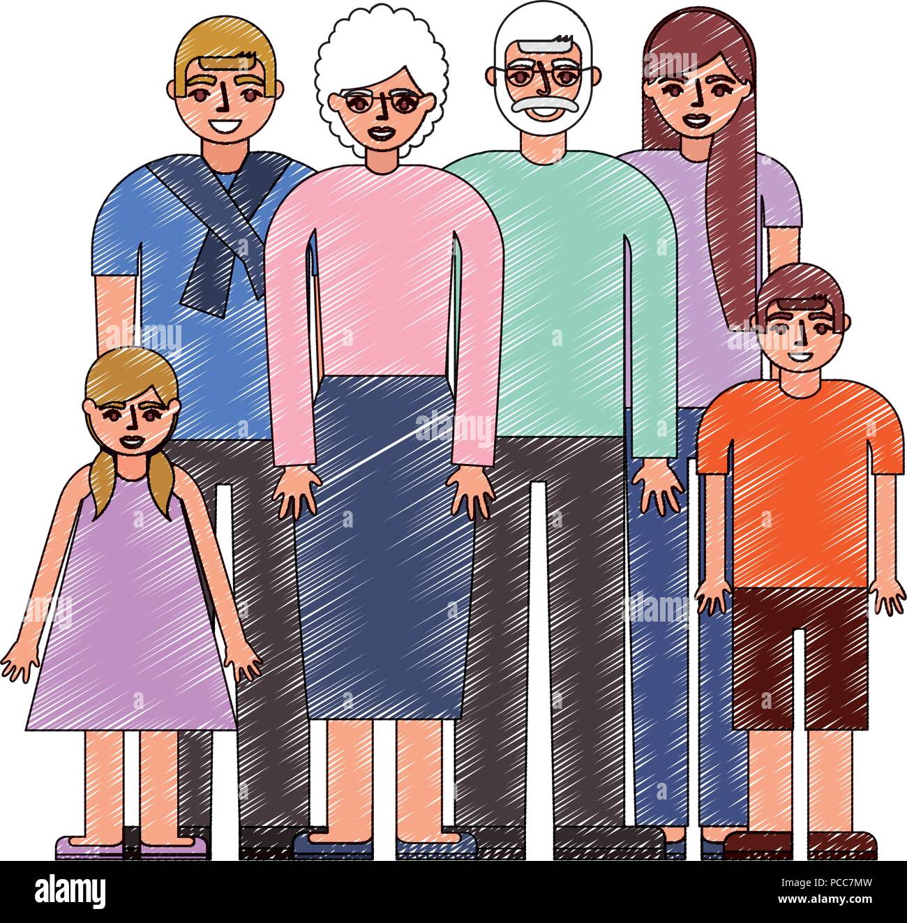 group family grandparents parents and kids vector illustration drawing ...