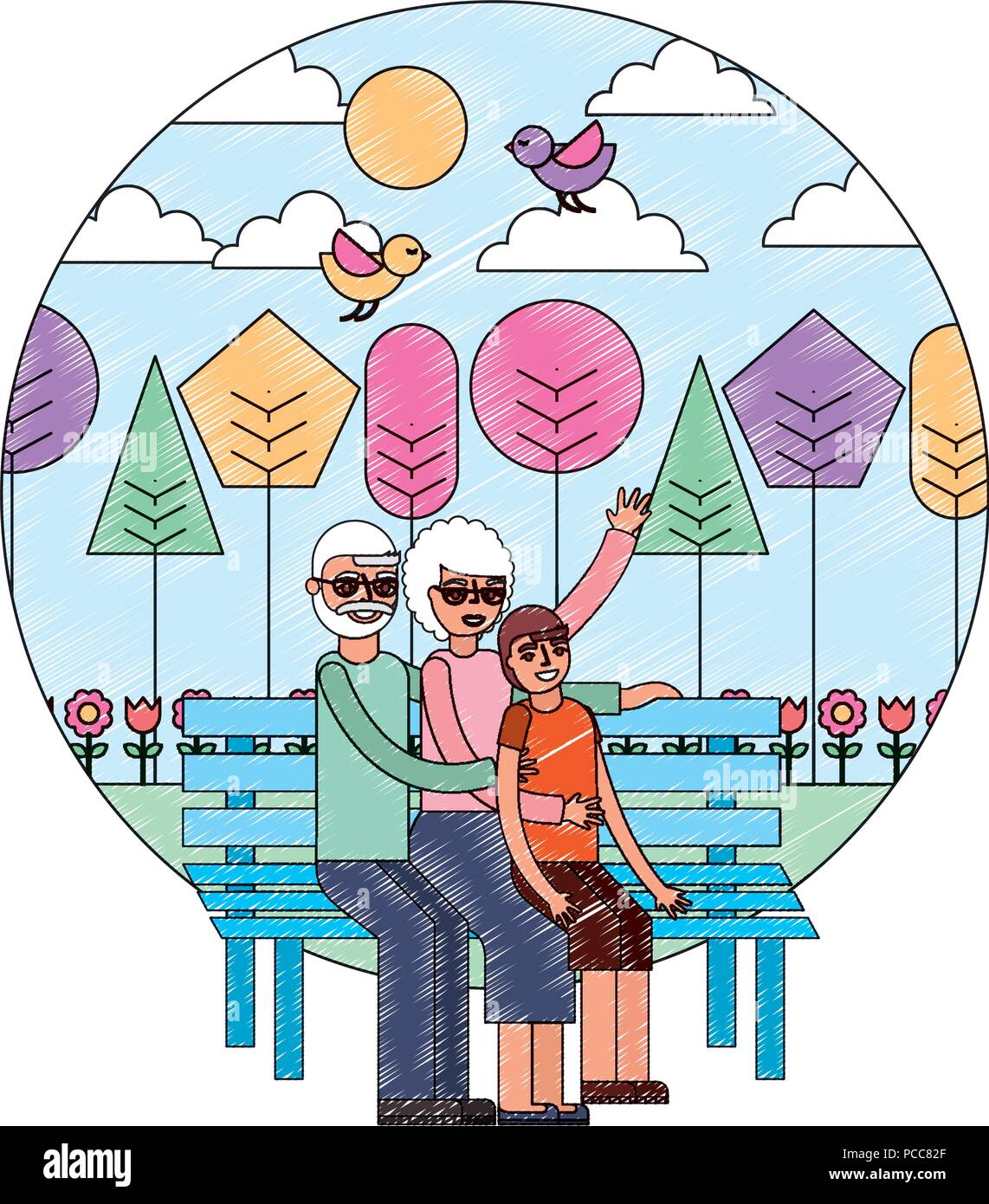 Children sit on bench Stock Vector Images - Alamy