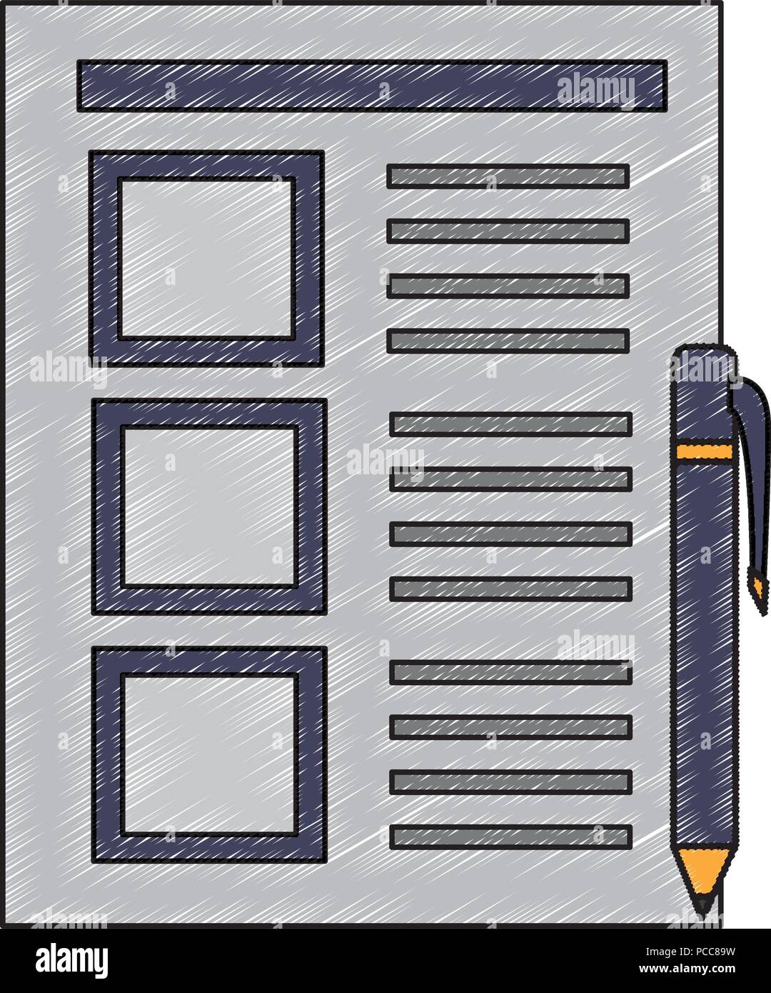 document report pen business office vector illustration drawing Stock ...