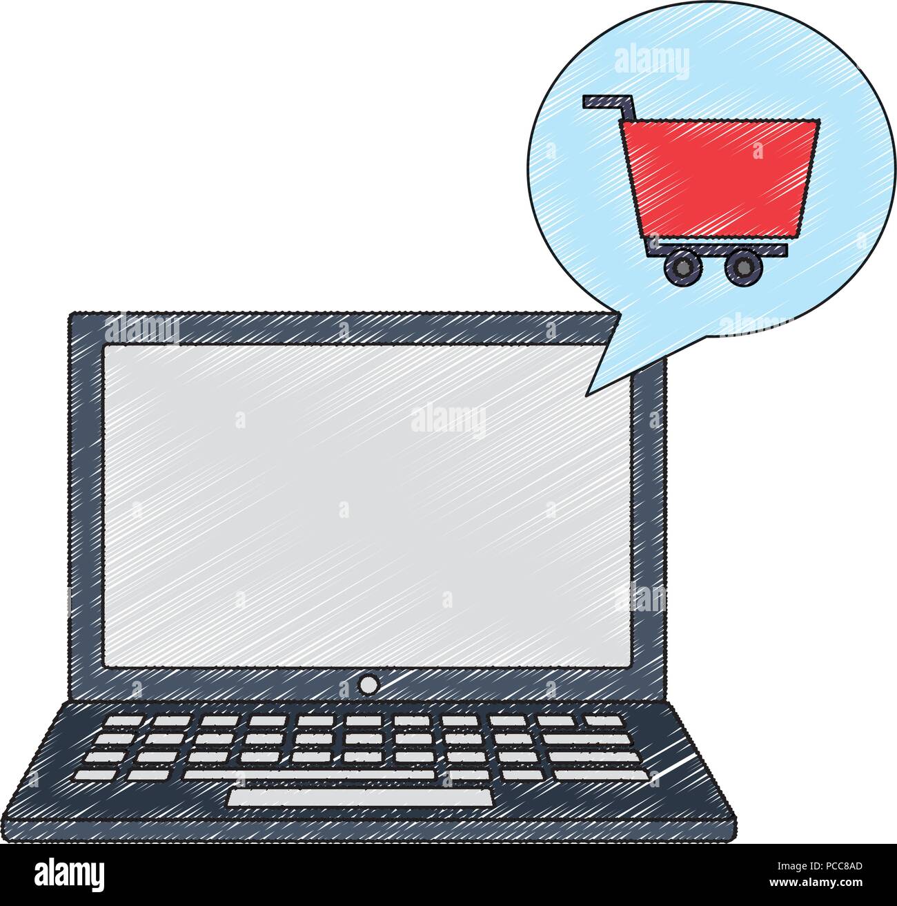 laptop computer shopping cart online vector illustration drawing Stock ...