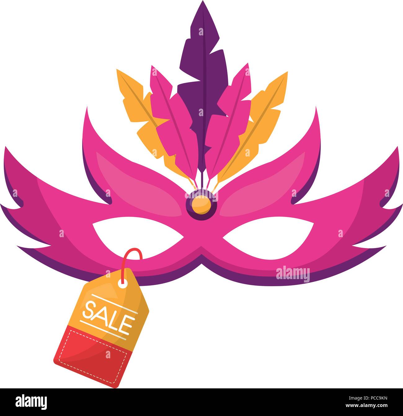 mask carnival feathers decoration tag price vector illustration Stock ...