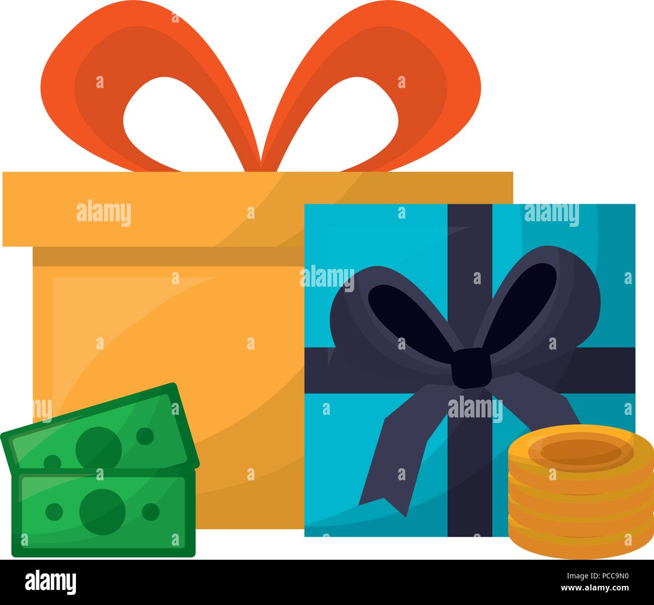 shopping gift boxes money banknote coins vector illustration Stock ...
