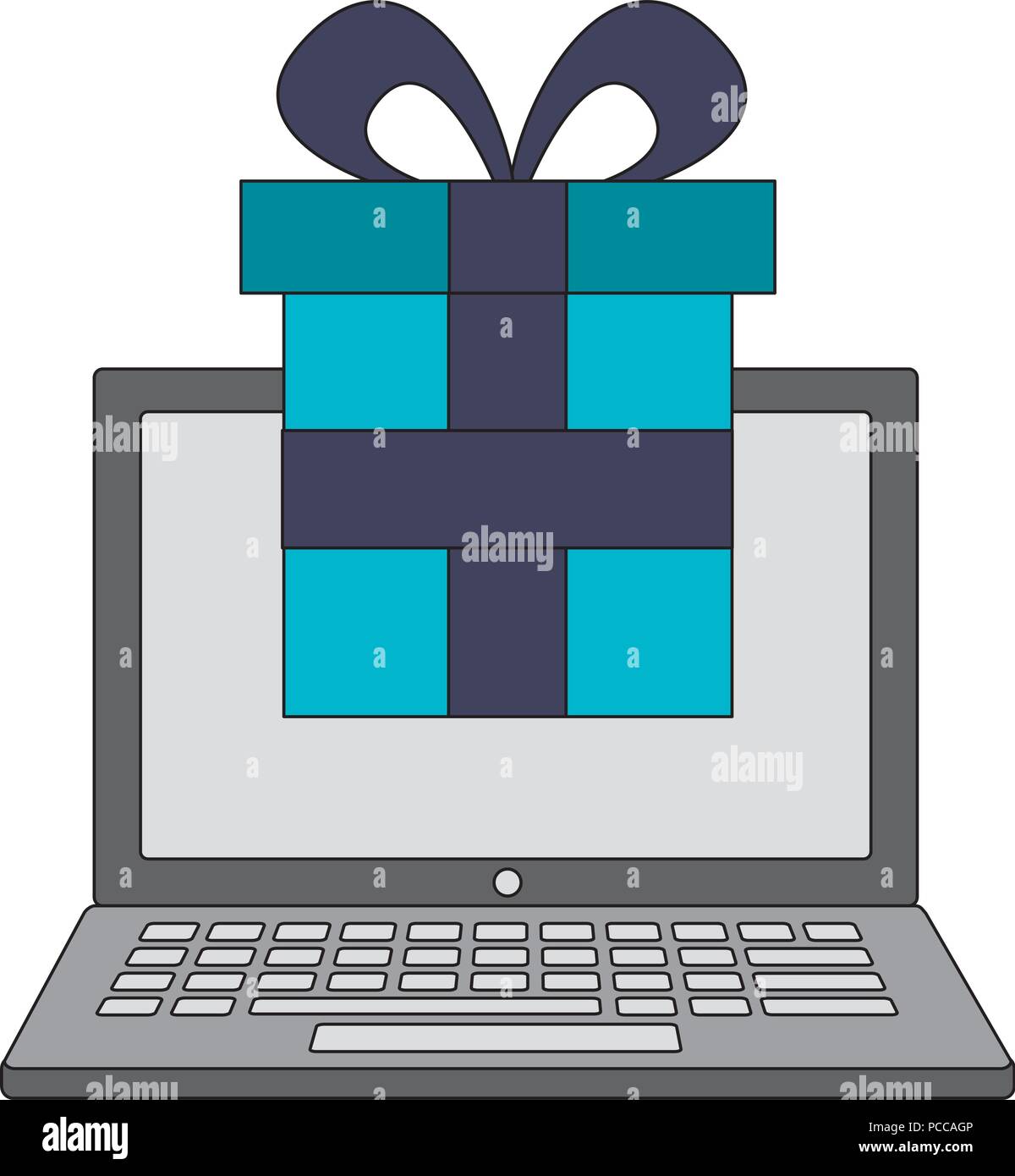 laptop computer gift box buy online vector illustration Stock Vector ...