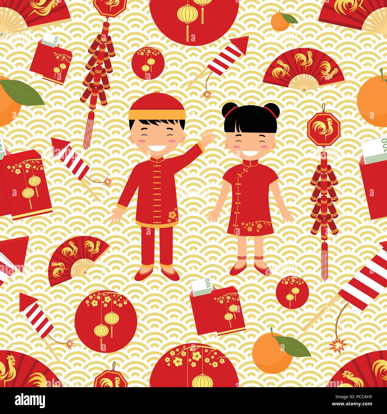 Chinese New Year seamless pattern. Vector illustration Stock Vector ...