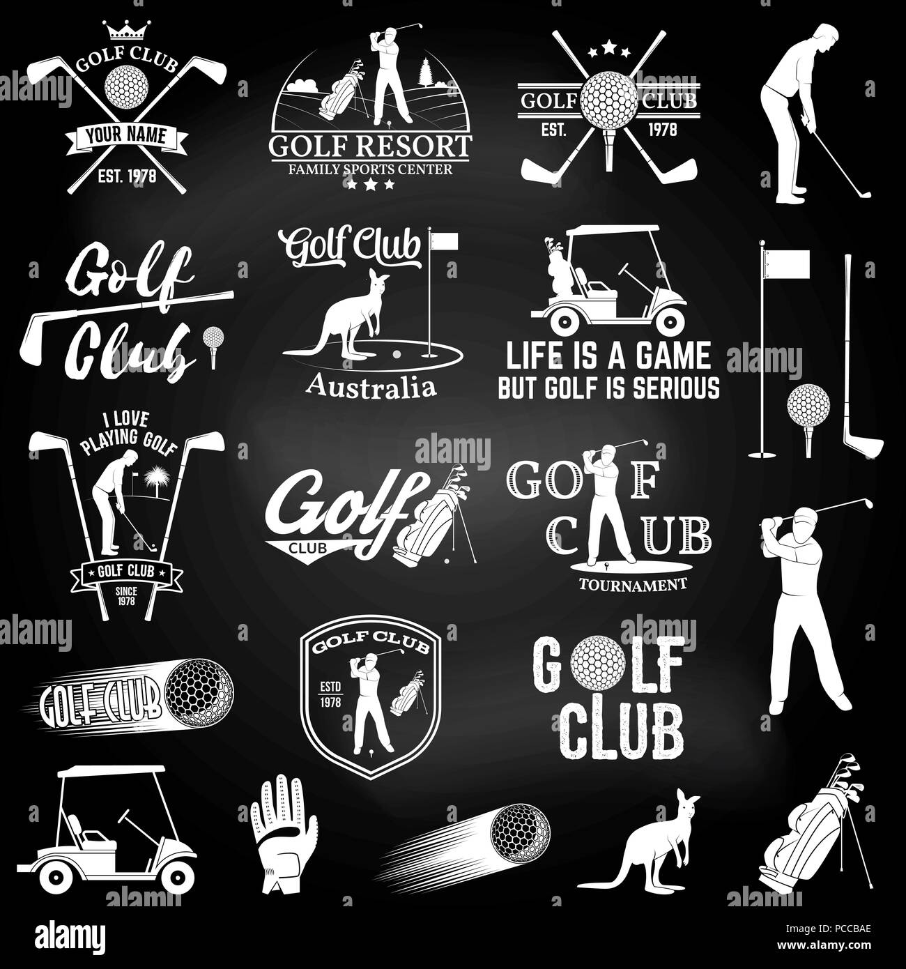 Set of Golf club concept with golfer silhouette and design elements ...