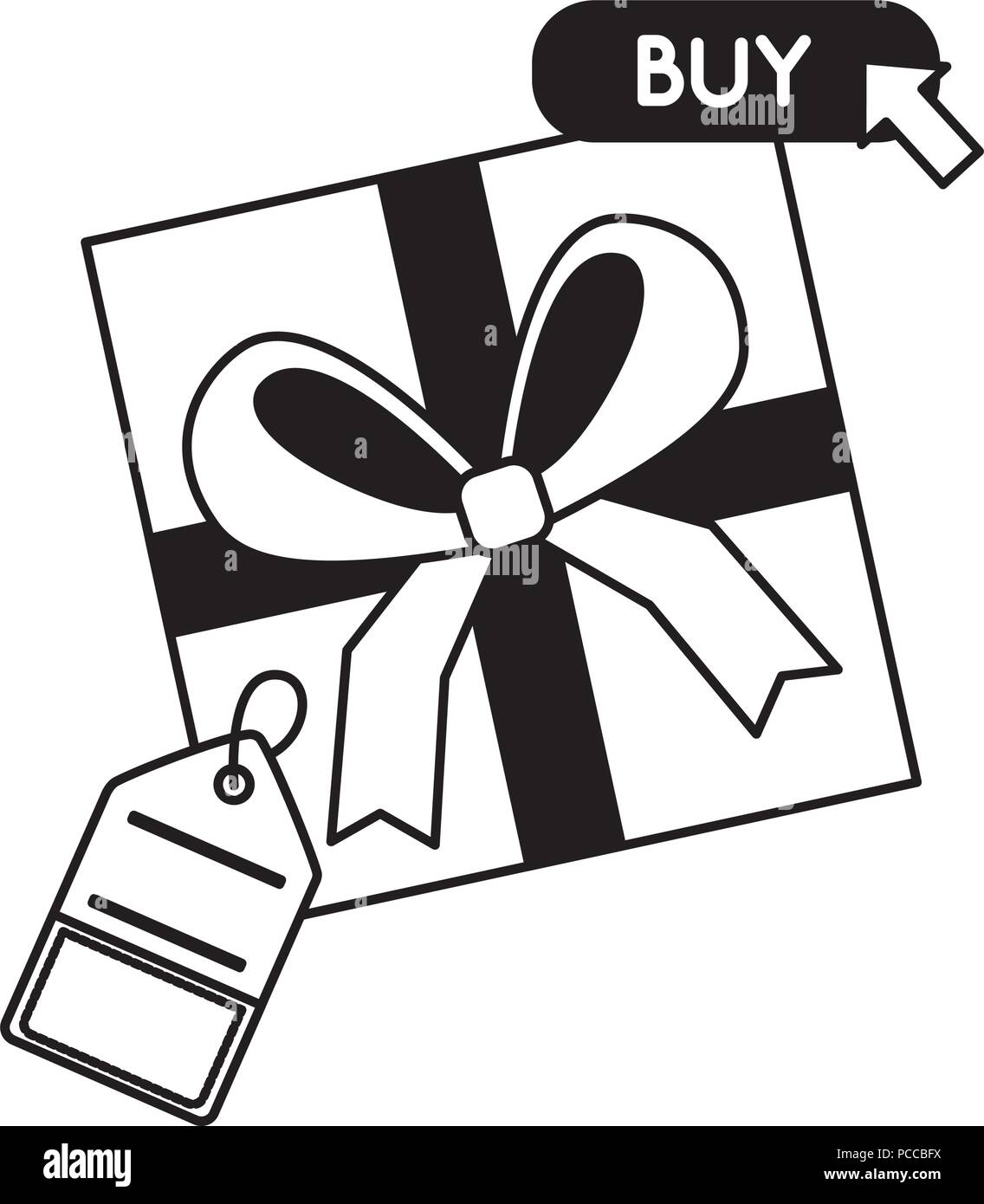 gift box price tag buy online vector illustration monochrome Stock ...