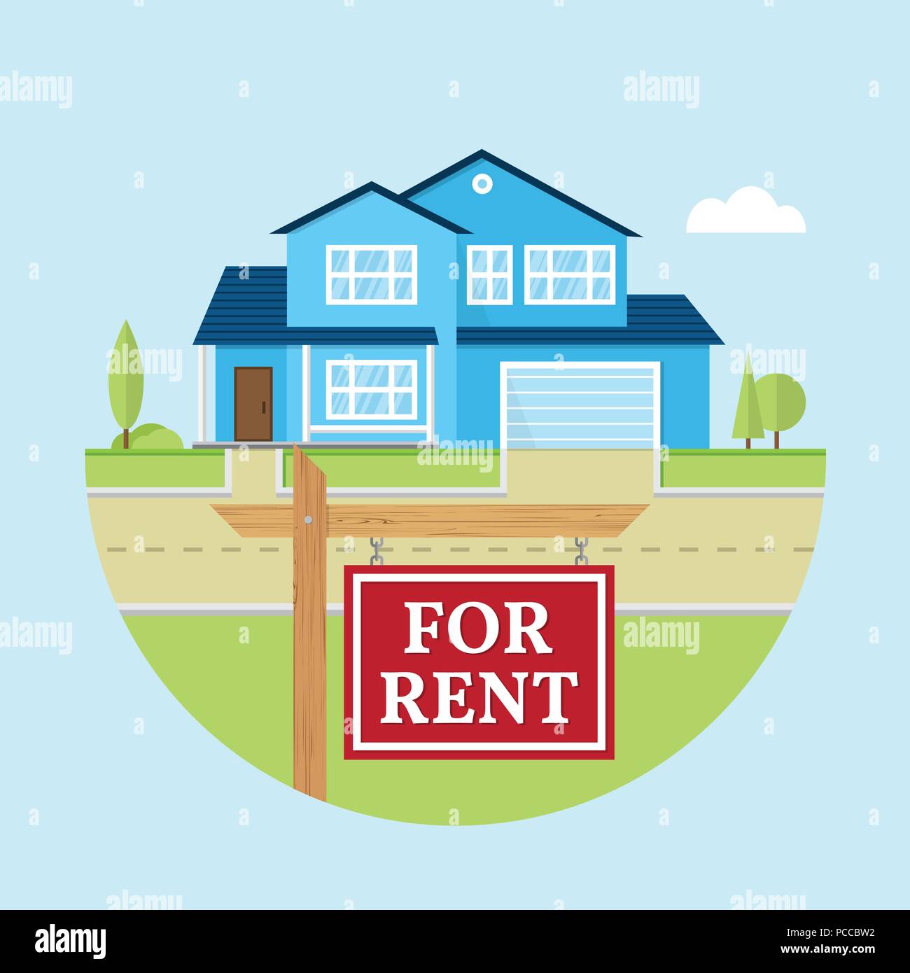 House for rent. Vector flat icon suburban american house. For web ...