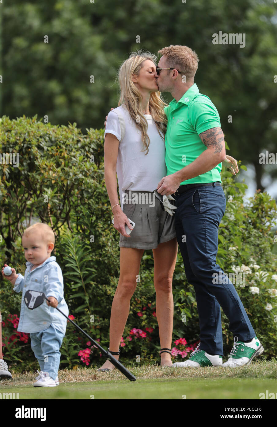 Ronan Keating plays in the Celebrity Cup, watched by his wife Storm and ...