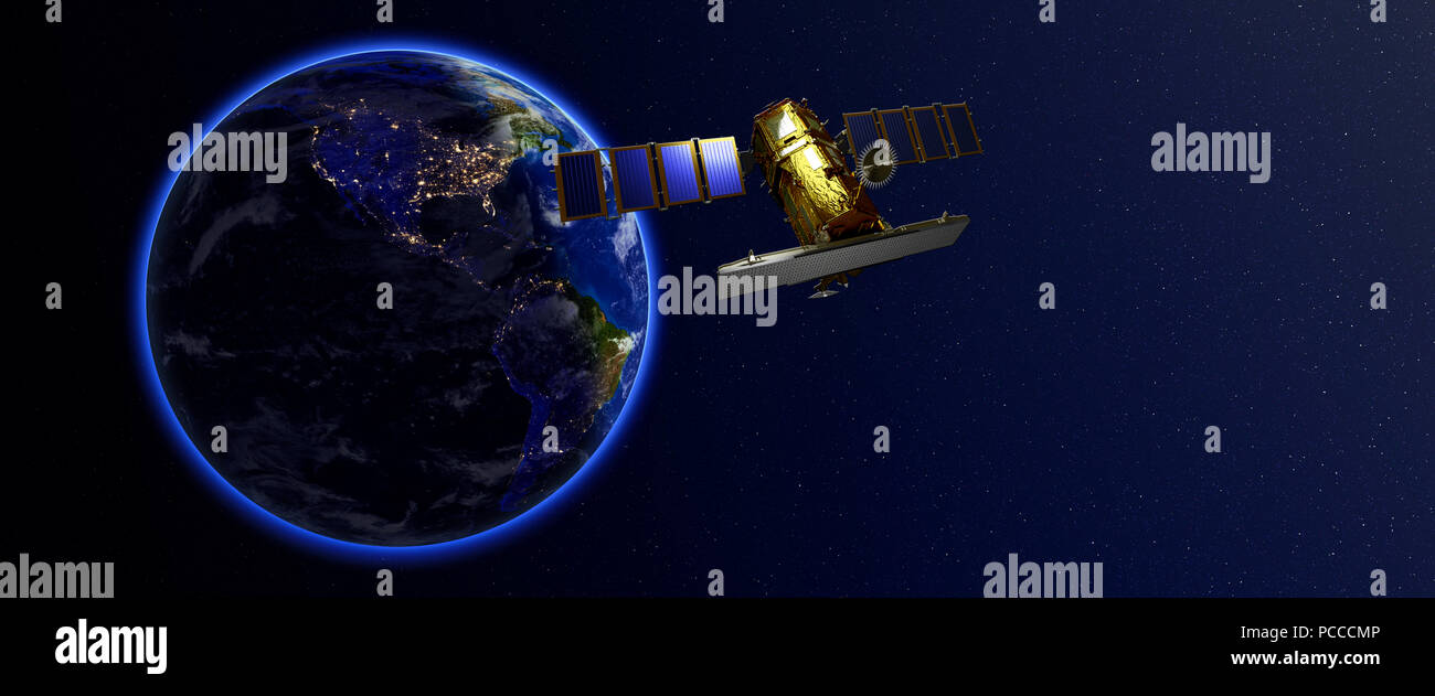 Satellite orbiting the earth . Elements furnished by NASA Stock Photo ...