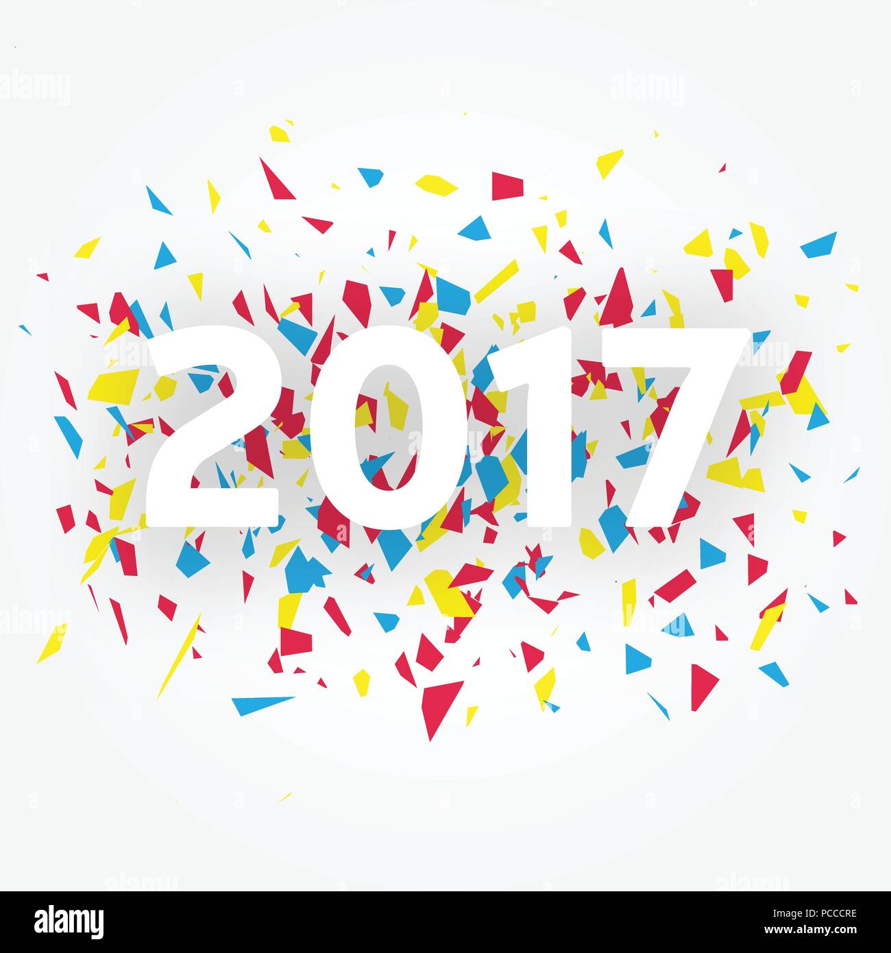 Vector illustration of text 2017 and explosion isolated on white. Happy ...
