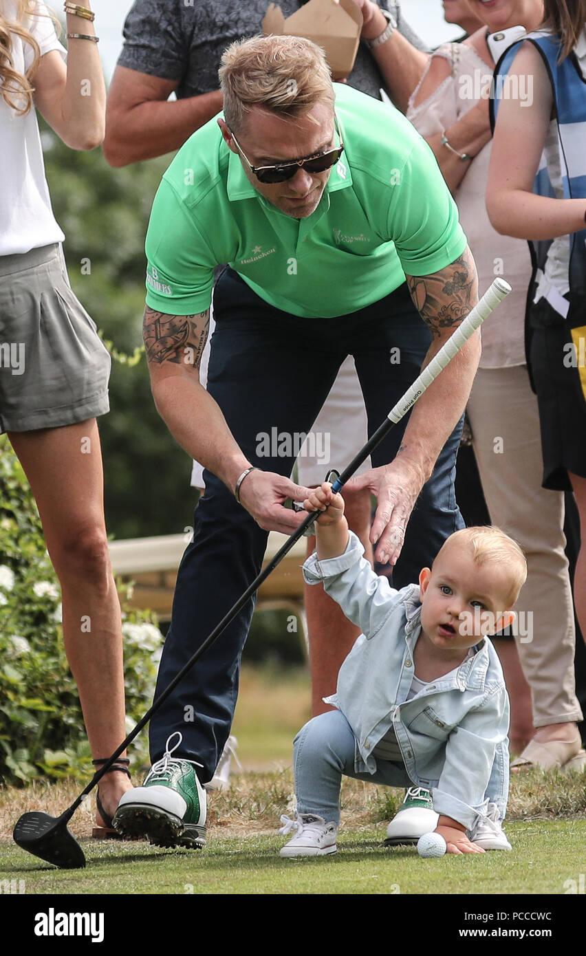 Ronan Keating plays in the Celebrity Cup, watched by his wife Storm and ...