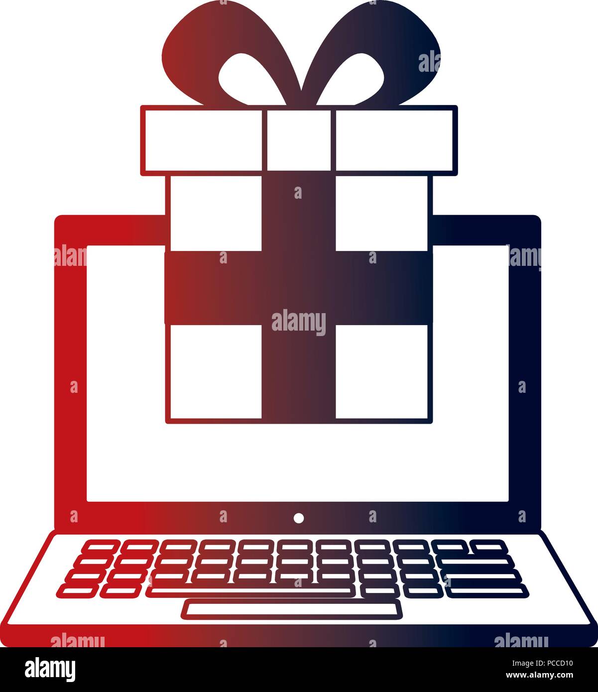 laptop computer gift box buy online vector illustration neon design ...