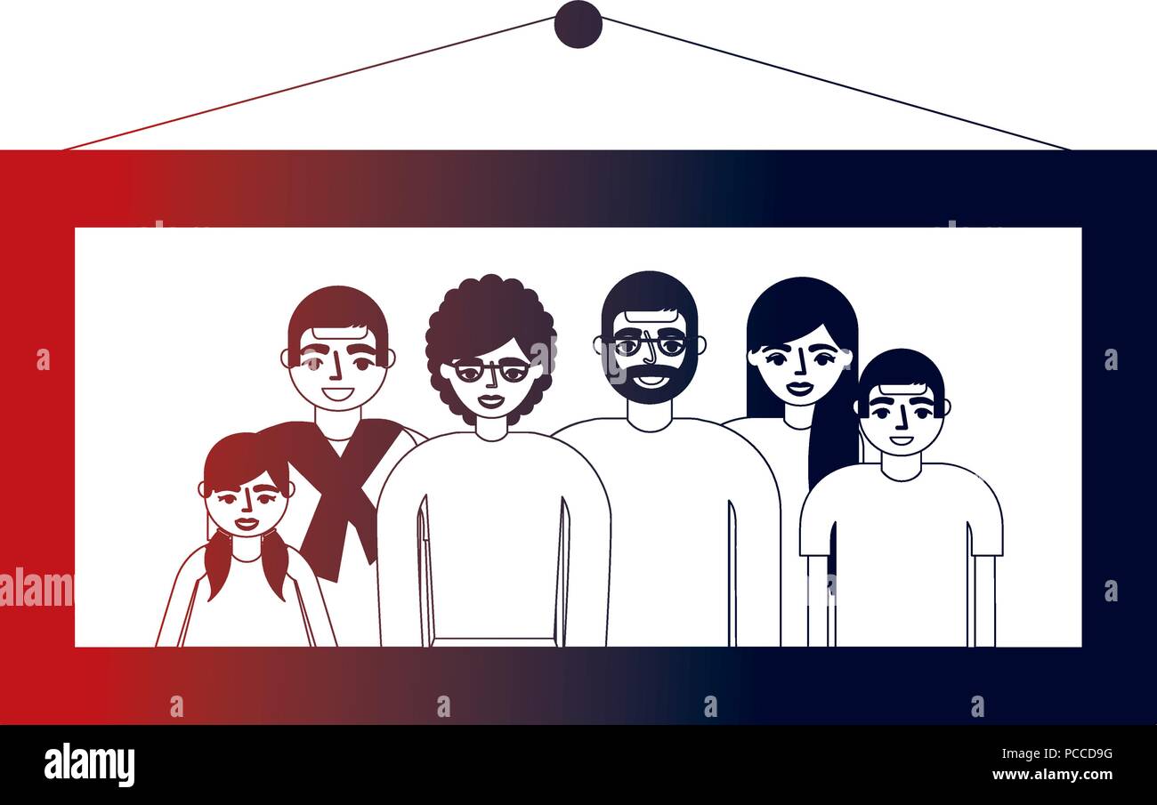 picture family grandparents parents and kids vector illustration neon ...