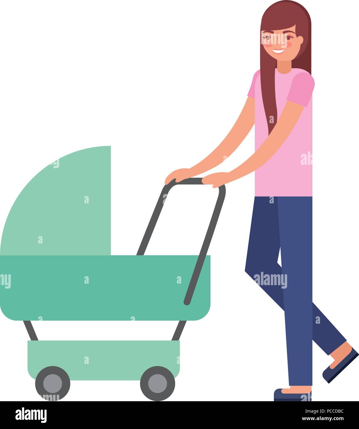 cute mother with baby cart avatar character vector illustration design ...