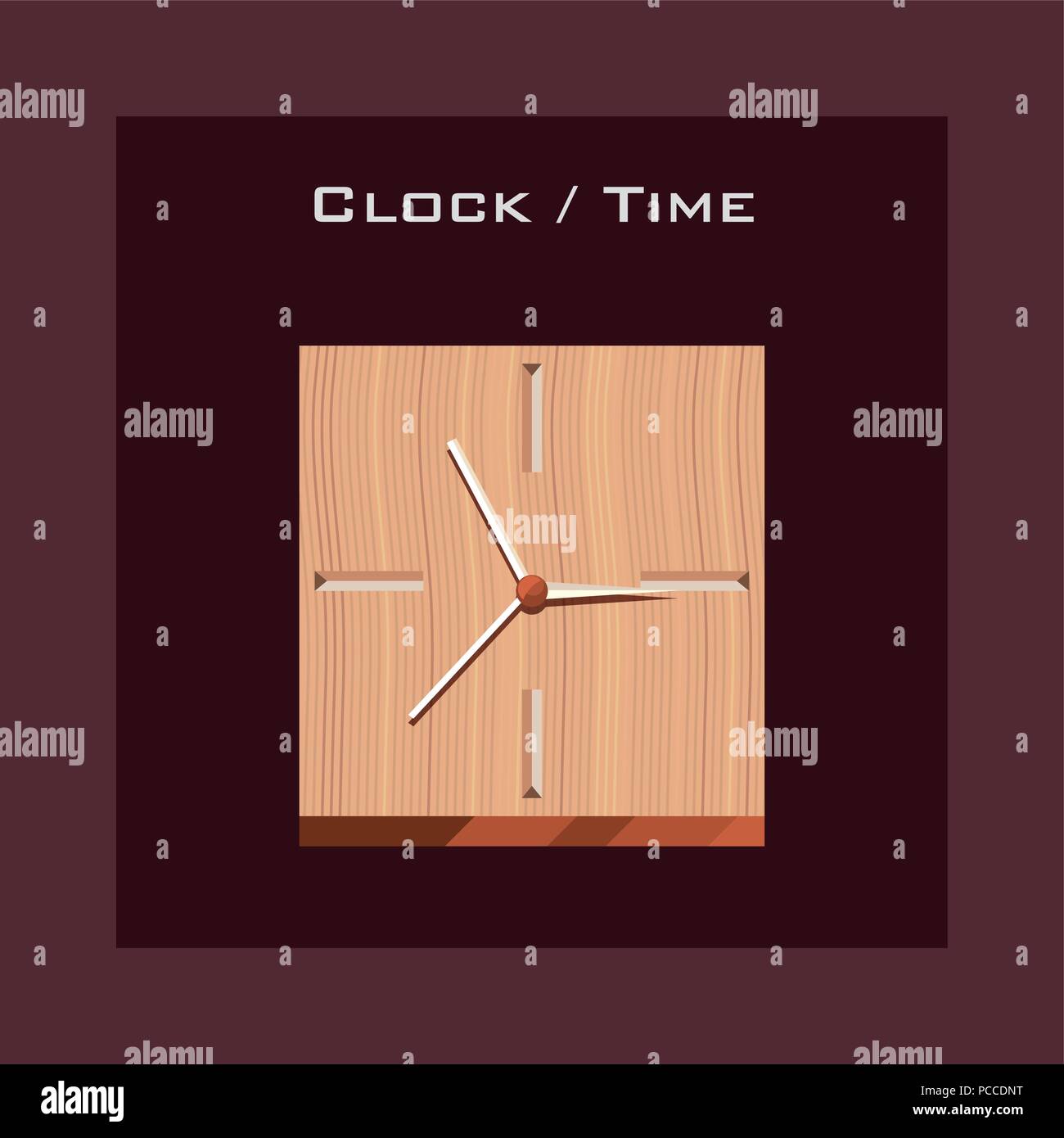 wooden clock icon over brown background, colorful design. vector ...