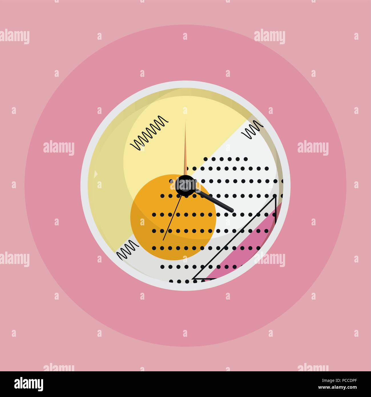 modern clock with memphis design over pink background, colorful design ...