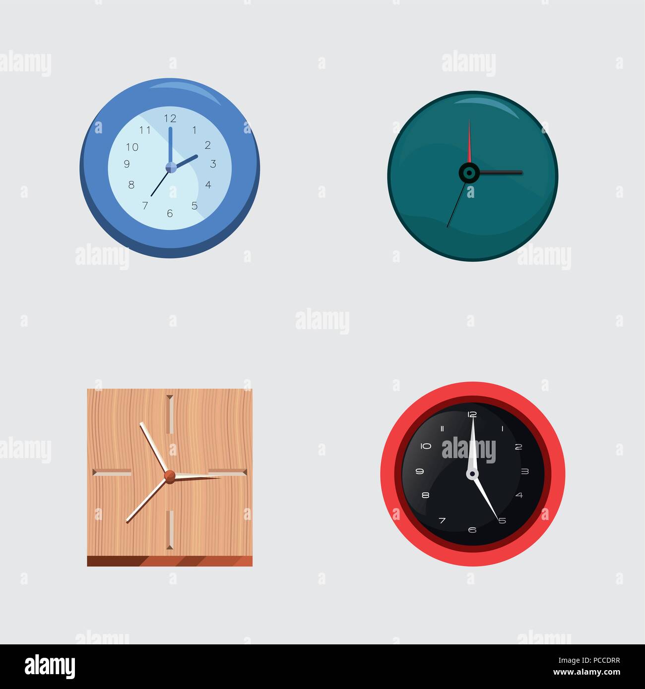 clocks icon set over white background, colorful design. vector ...