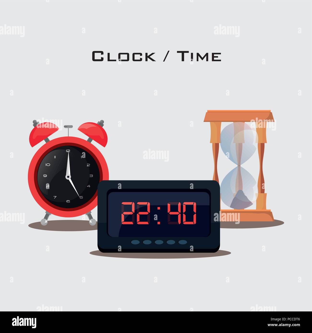 classic and digital clock over white background, colorful design ...