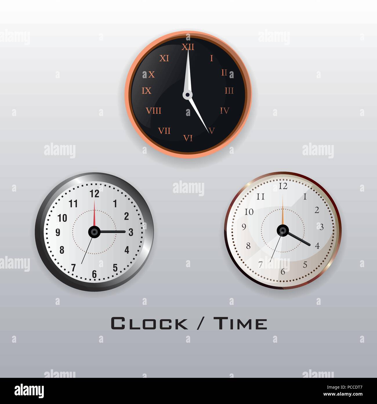 classic clocks over gray background, colorful design. vector ...
