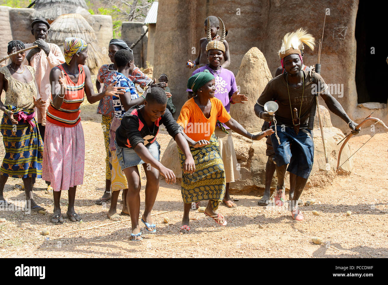 TAMBERMA VIL., TOGO - JAN 13, 2017: Unidentified Tammari woman dances ...