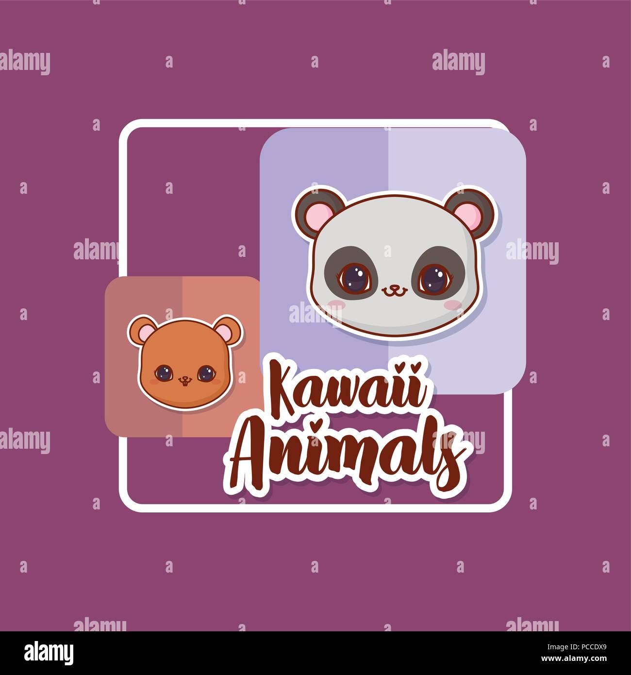 Kawaii animals over colorful squares and purple background, vector ...