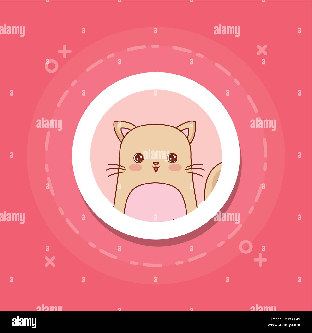 cute cat icon over white circle and pink background, colorful design ...