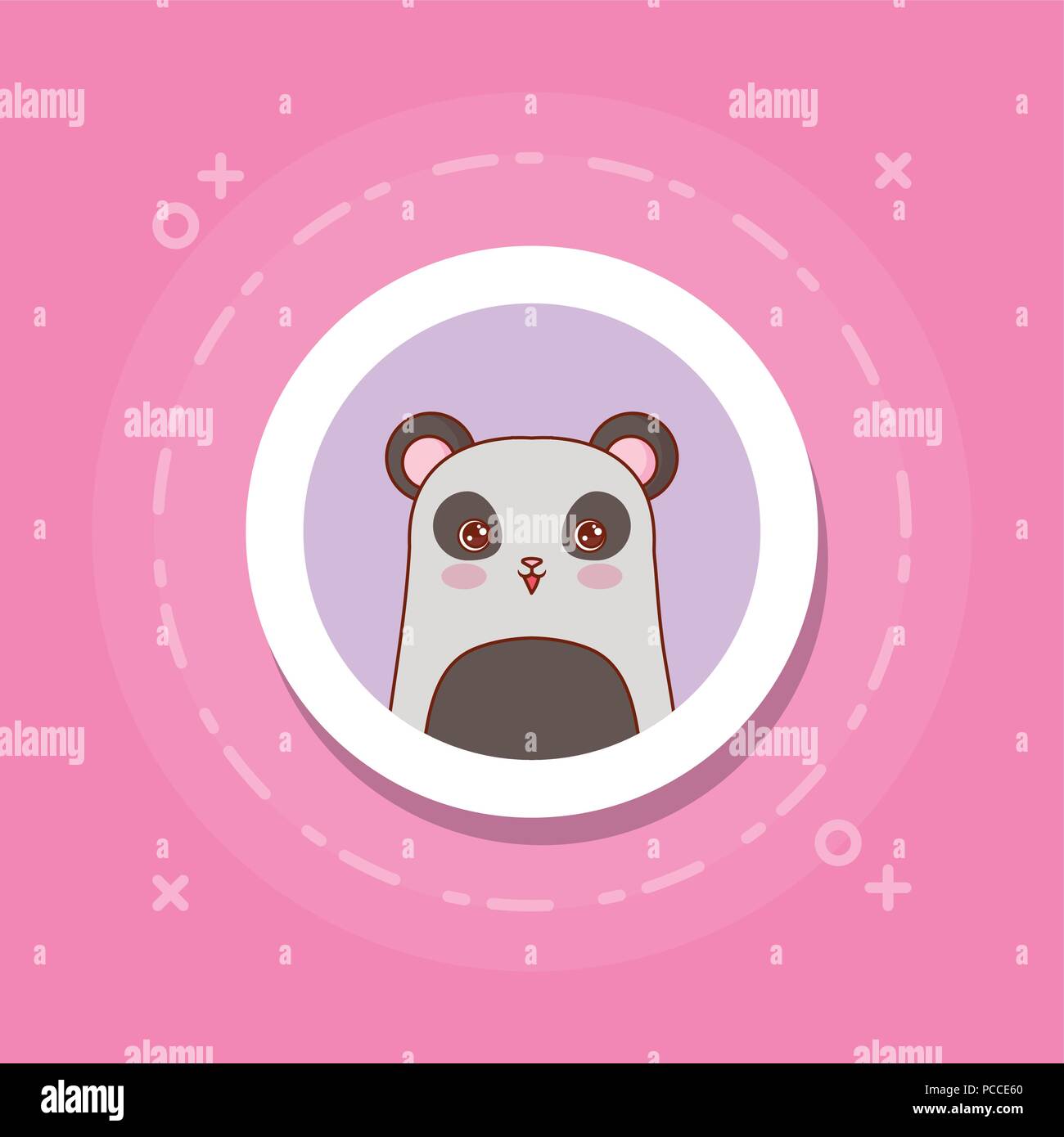 cute panda bear icon over pink white circle and background, colorful ...