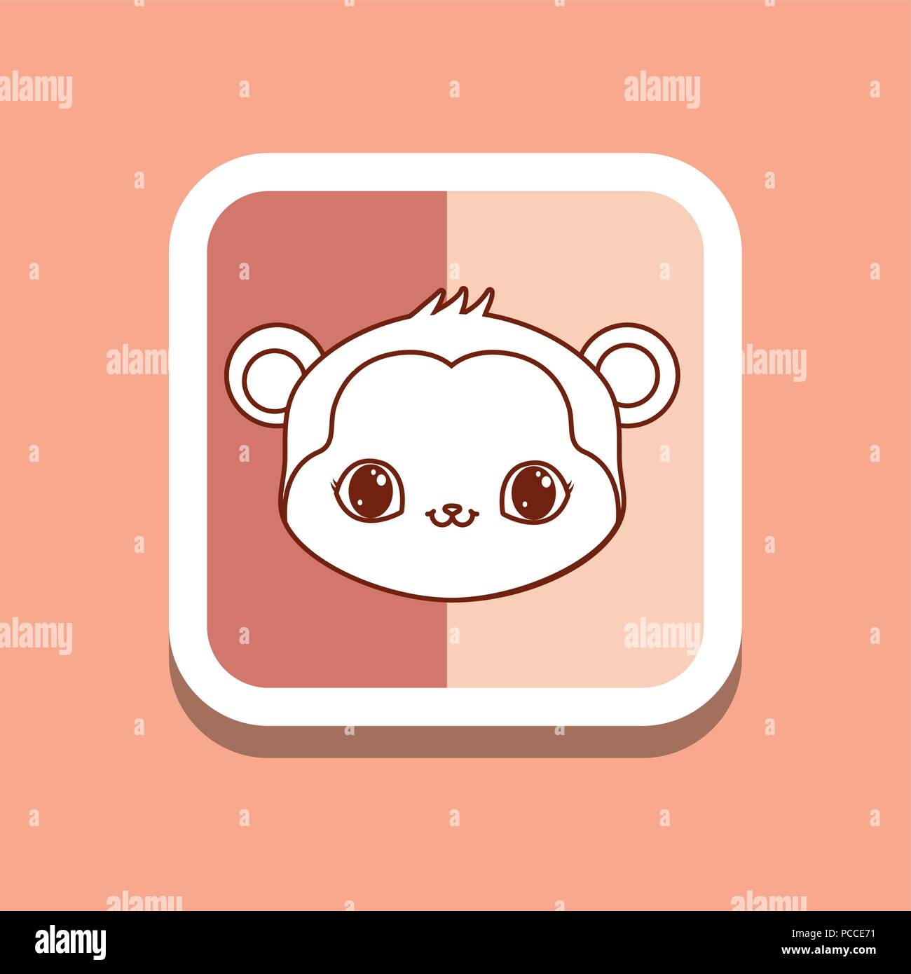 decorative square frame with cute monkey icon over orange background ...