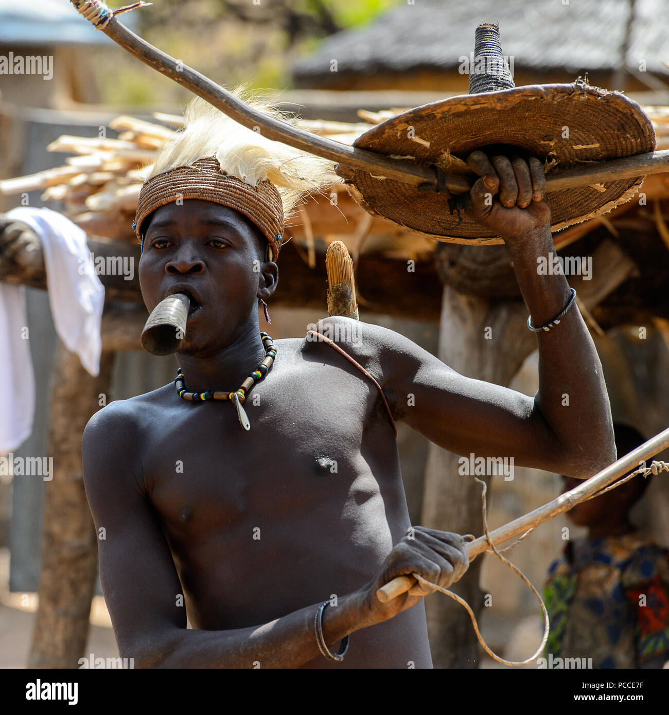 TAMBERMA VIL., TOGO - JAN 13, 2017: Unidentified Tammari man dressed ...