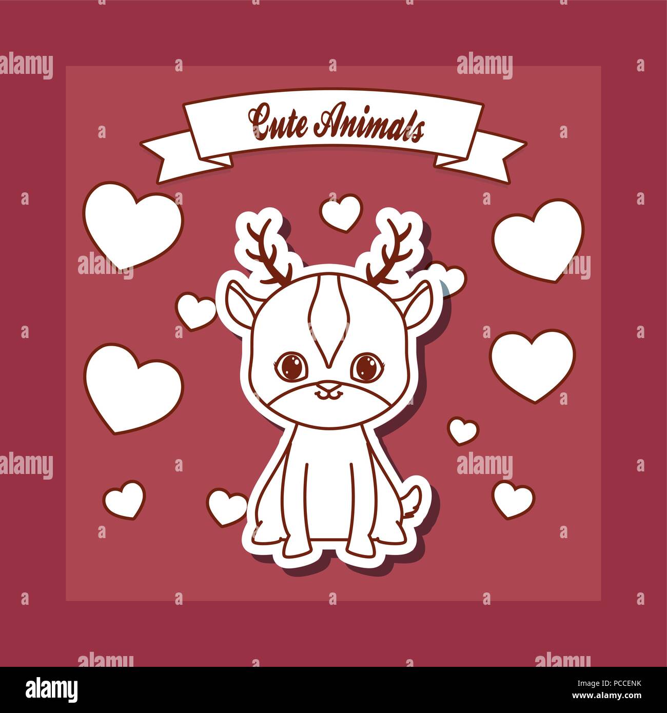 cute animals emblem with decorative ribbon and deer icon. colorful ...