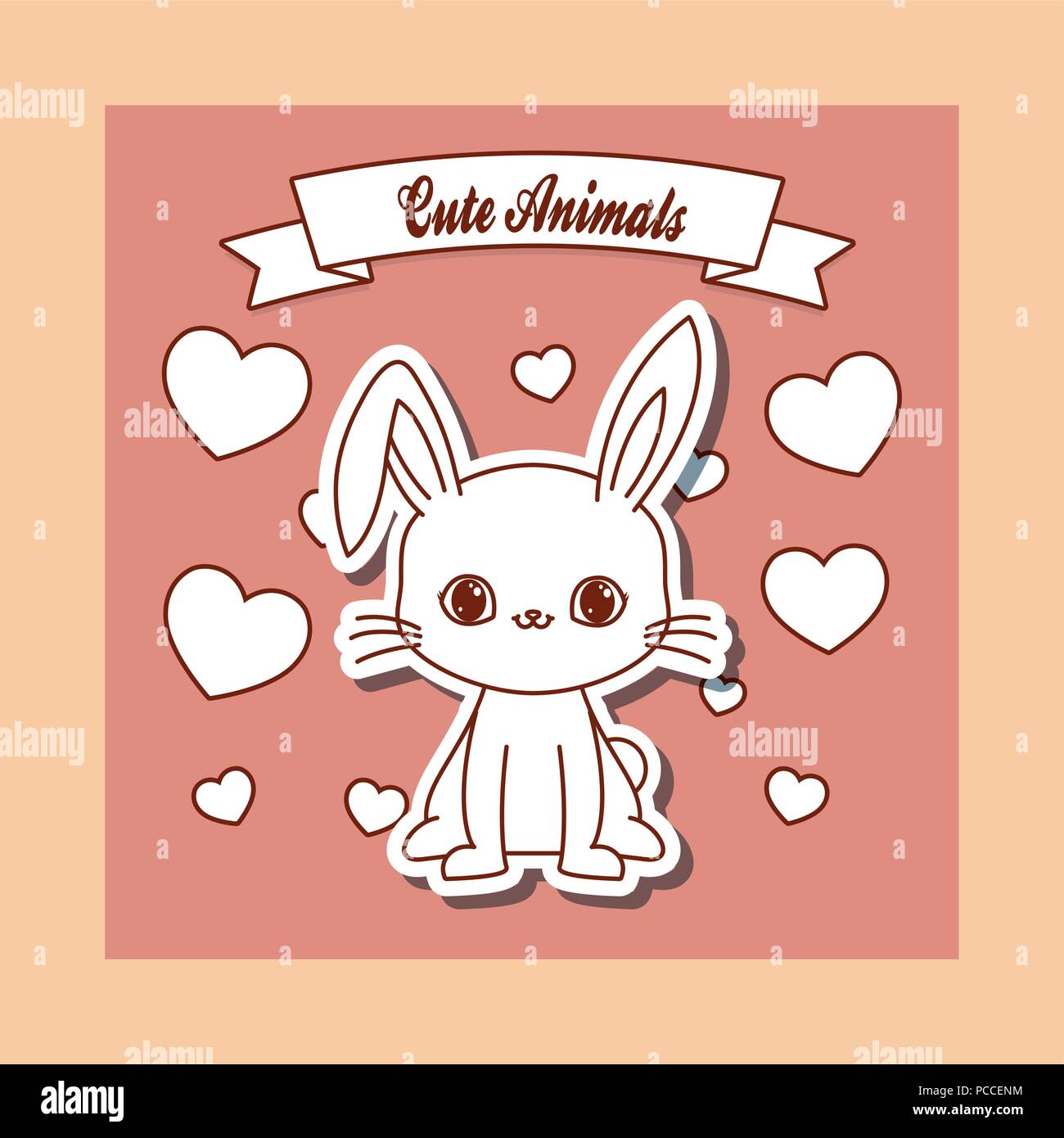 cute animals emblem with decorative ribbon and rabbit icon. colorful ...
