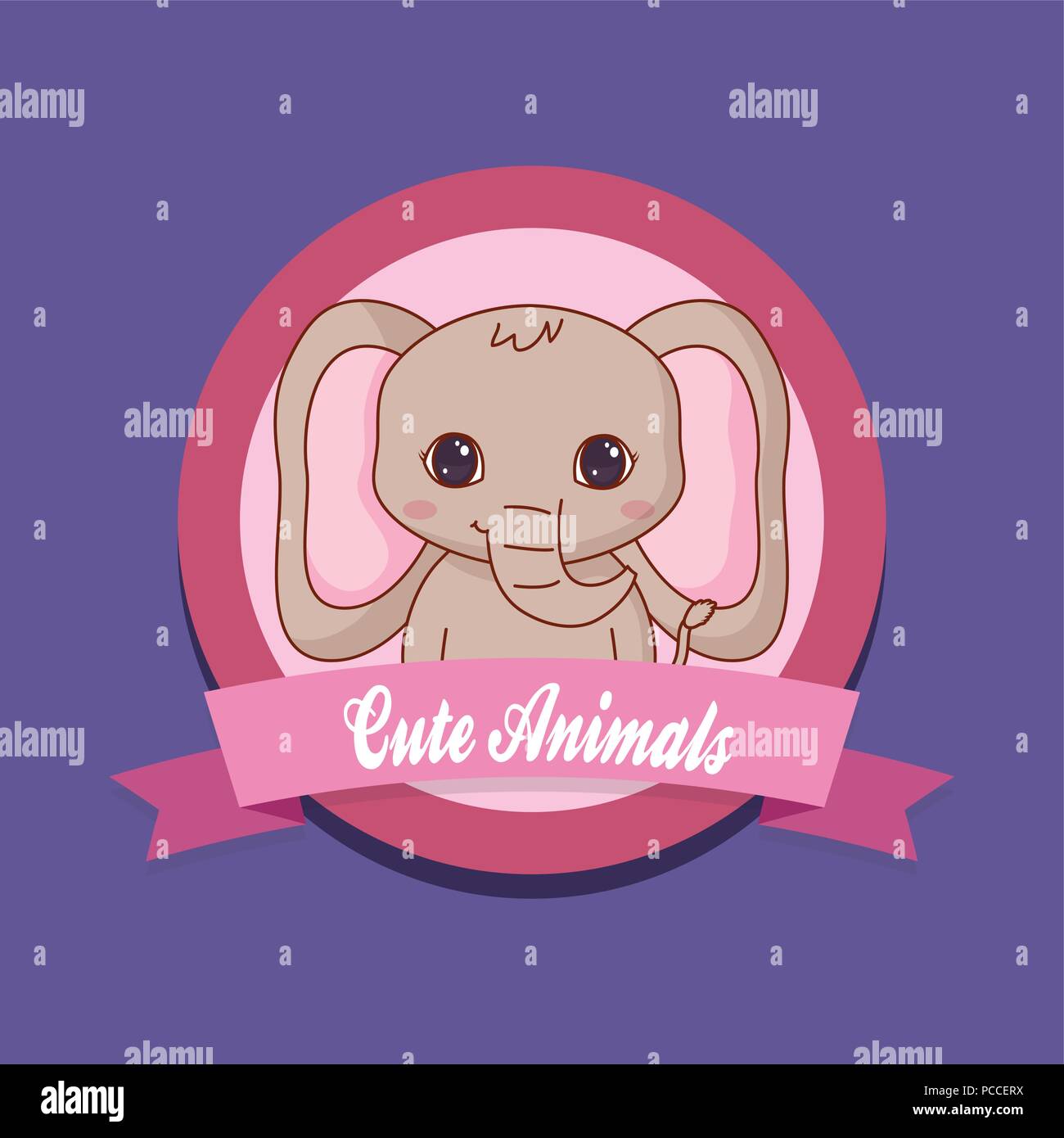 cute animals emblem with decorative ribbon and elephant icon. colorful ...