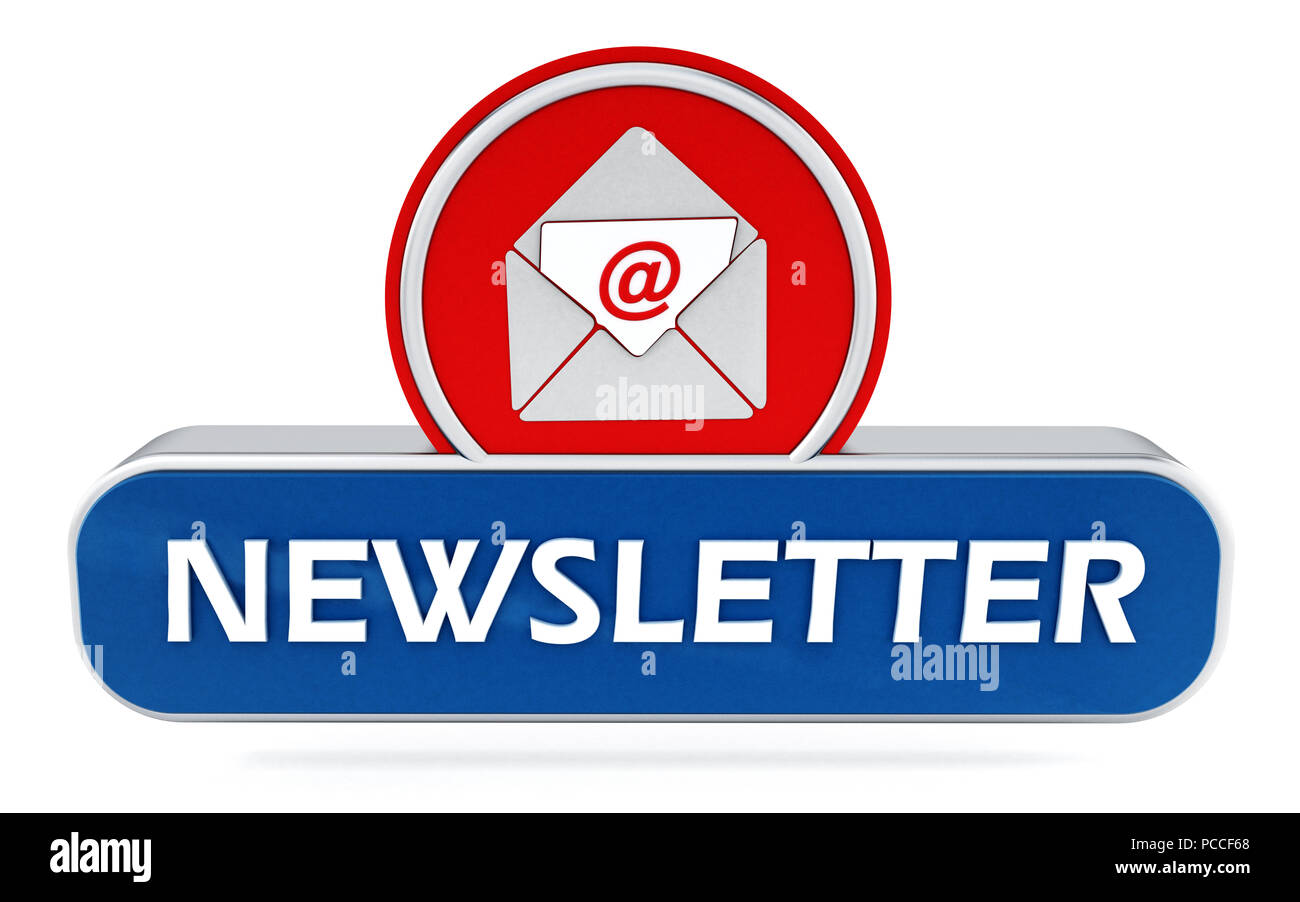 Newsletter word and envelope icon isolated on white background. 3D ...