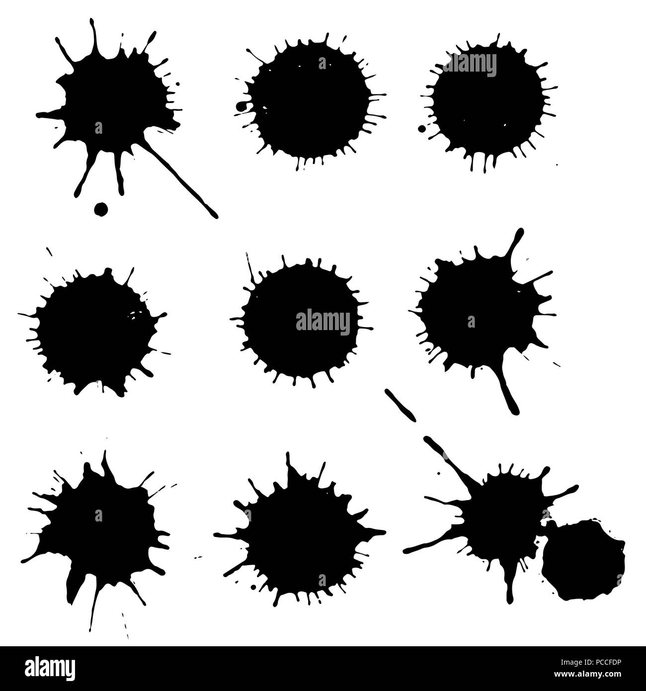 Black ink paint spots. Drops texture isolated on white background. Set ...