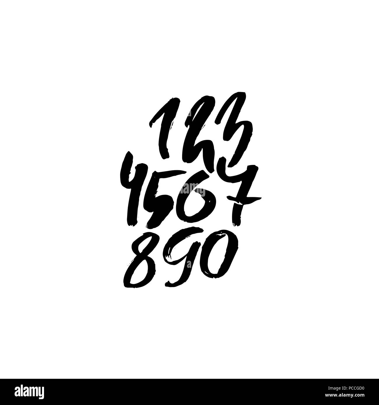 Set of calligraphic ink numbers. Textured dry brush lettering. Vector ...