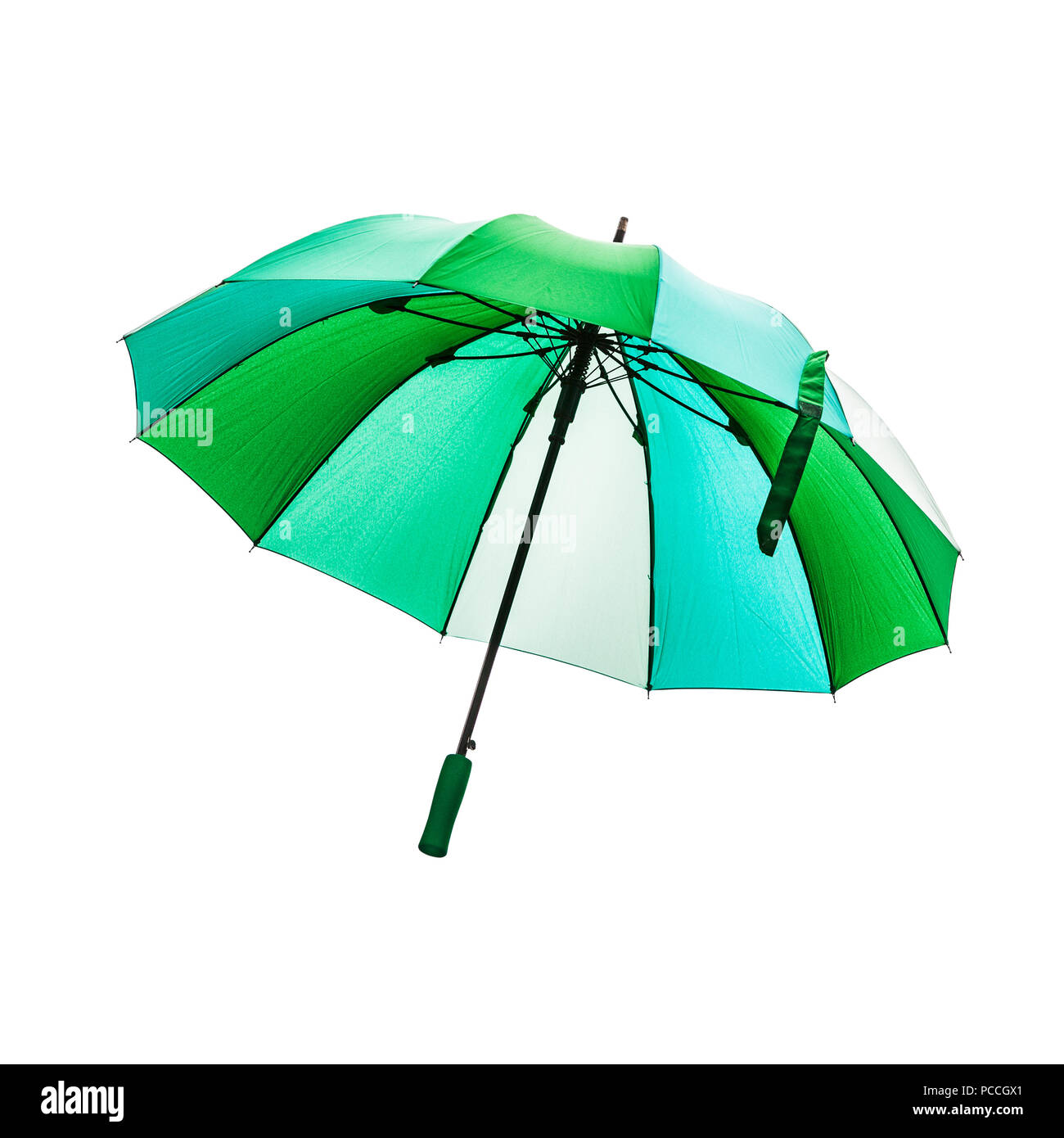 Opened green umbrella isolated on white background. Single object with ...