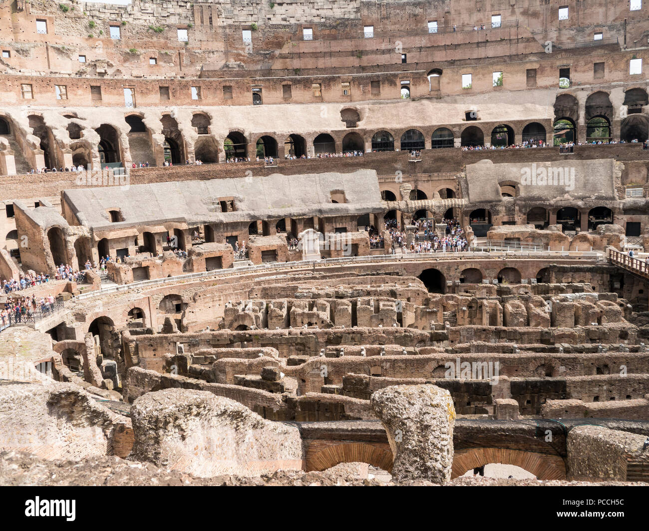 People crowd the center and arena of the Colosseum, Rome, Italy Stock ...
