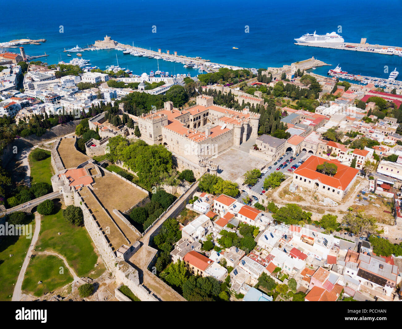 Rhodes old town aerial panoramic view in Rhodes island in Greece Stock ...