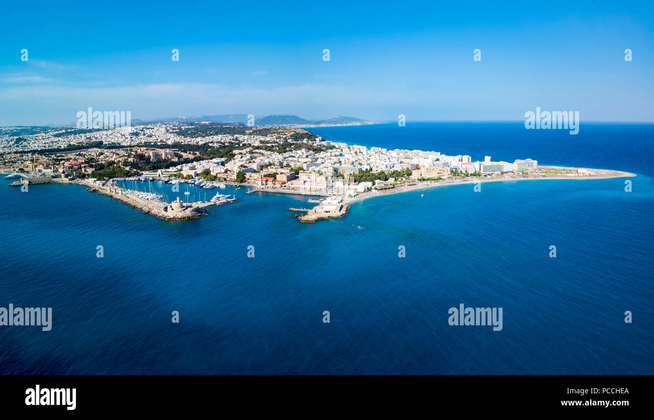 Rhodes city aerial panoramic view in Rhodes island in Greece Stock ...